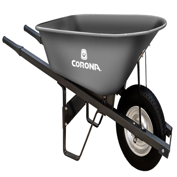 6 Cu. Ft. Steel Wheelbarrow, Steel Handles, Flat Free Tire | Corona Tools
